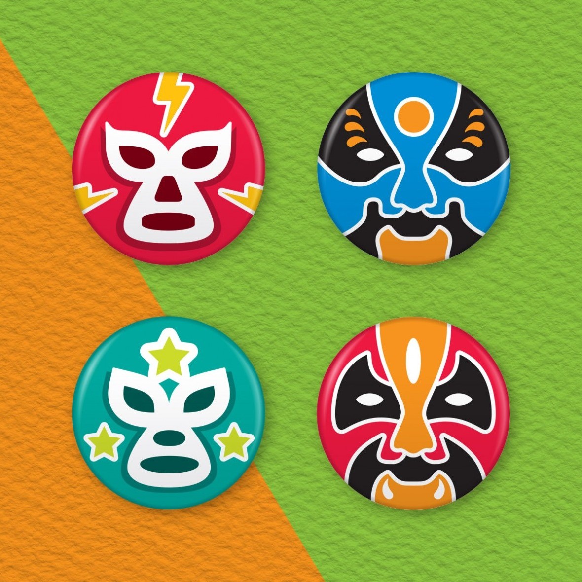 Lucha Libra, Chinese Opera, Button Badges | Badger Badges